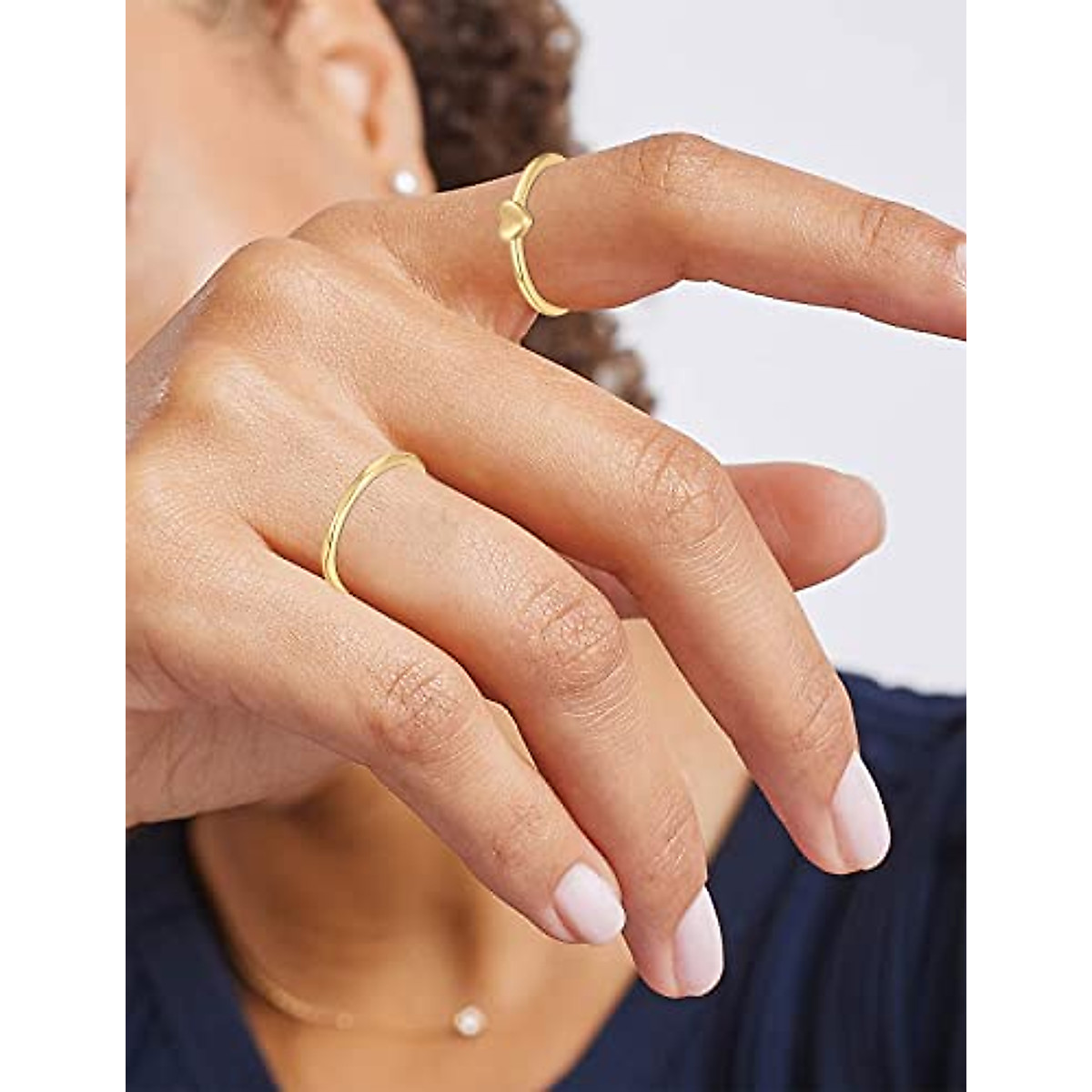 RLMOON 8PCS 14K Gold Plated Stacking Ring Set for Women Teen Danity Thumb Stackable Rings Gold Heart CZ Promise Eternity Rings Plain Band Size 4
