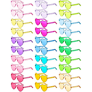 Colzzy 30 Pcs Heart Shaped Rimless Sunglasses Transparent Colorful Frameless Glasses Eyewear Bachelorette Party (Vivid Colors)