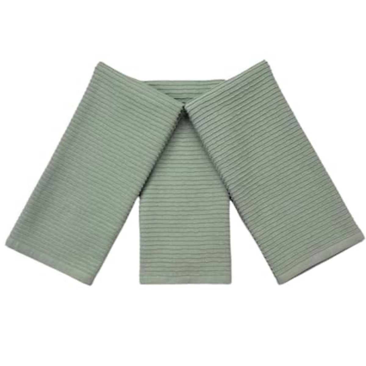 Sage Green Kitchen Dish Towels 100% Cotton Cloth Soft Cleaning Drying Absorbent Terry Ribbed Loop: Set of 3 Multipurpose for Everyday Use