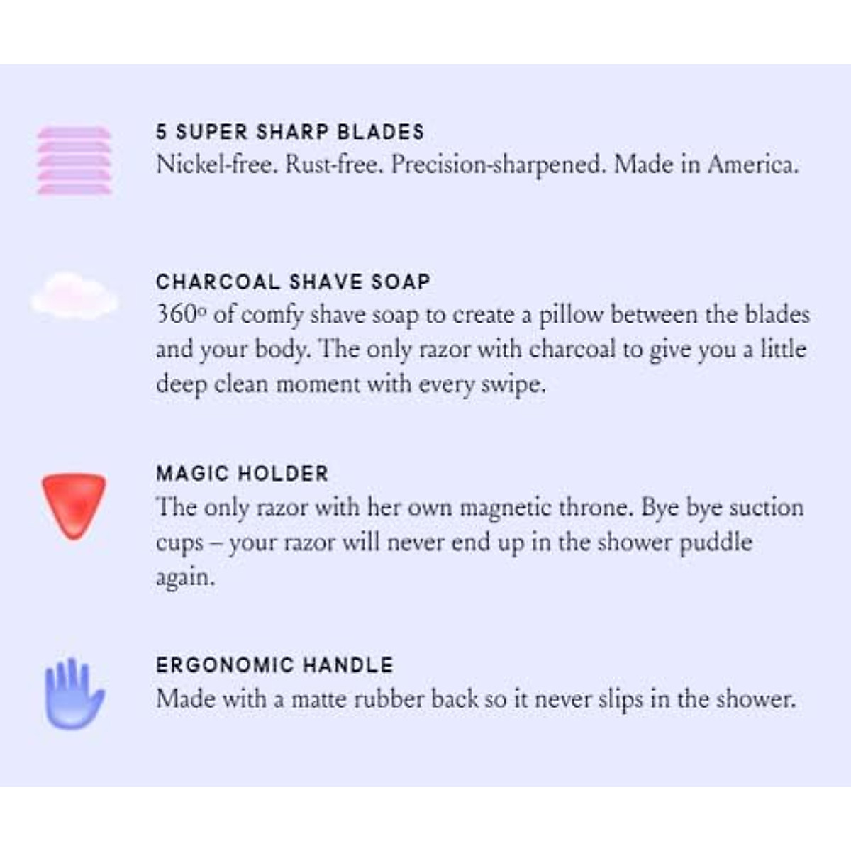 BLESS LINEN Billie Shaving Razor Start Set - with 2x 5-Blade Cartridges and the Magic Holder - DreamPop Color, 4 Piece Set