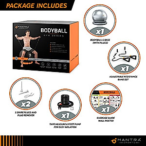 Exercise Ball Chair, Yoga Ball Chair With Resistance Bands, Pregnancy Ball with Stability Base & Poster. Balance Ball Chair Pilates Ball for Fitness, Home Gym, Physio, Birthing, Office & Working Out