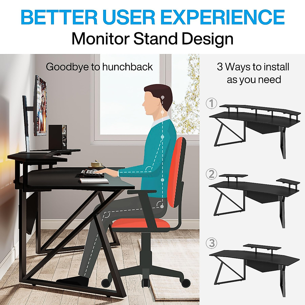 Tribesigns Computer Desk, 70.9" Large Home Office Desk with Monitor Stand, Modern Wing-Shaped Gaming Studio Desk Study Table Workstation for Live, Streamer, Black