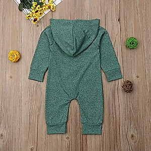 DUBASAM Newborn Baby Boy Long Sleeve Romper Jumpsuit Hooded Onesie Playsuit Solid Hoodie One Piece Bodysuit Fall Clothes (Green, 0-3 Months)