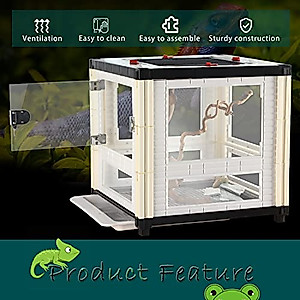 crapelles [Large Reptile Tank], Pet Cage Terrarium with Glass Window, Front Opening Door with Top Screen Ventilation, Reptile Terrarium Habitat for Reptiles Amphibian 15.7" x 15.7" x 15.7"(Knock-Down)