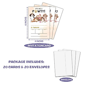 Puppy Dog Birthday Party Invitation, Let's Paw-ty Themed Fill-In Invites for Teens Boys Girls, 20 Invitations With Envelopes (4" X 6"), Kids Doggy Party Favors Decorations and Supplies -61