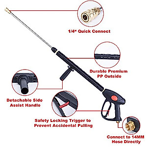 N / A Pressure Washer Spray Gun with Detachable Side Assist Handle, Pressure Washer Gun Kit with Replacement Extension Wand, 5 Nozzle Tips, 4000 PSI, M22 Fitting
