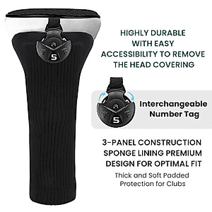 FINGER TEN Golf Club Head Covers Woods Hybrids 1/2/3/4 Pack, Headcovers Men Women 3 5 7 X with Interchangeable Number Tag, Fit All Wood Hybrid Clubs (4 Pack-Black Hybrid Cover)