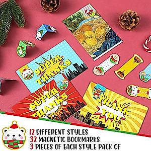 60 Pieces Christmas Magnetic Bookmarks Kids Cute Bookmarks Magnet Page Clips Bookmark with Santa Snowman Reindeer Pattern Xmas Page Clips for Kids Christmas Winter Holiday School Gifts