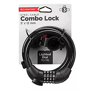 Schwinn SW78502-3 Combo Lock with Light, 12mm