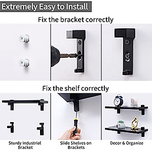 Black Floating Shelves 16 Inch Long, Wooden Bathroom Shelves Set of 2, Modern Floating Wall Shelf with Glossy Finish for Home Decor & Storage