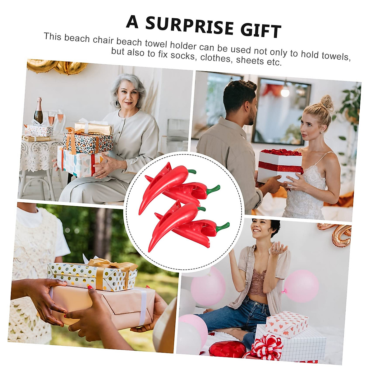 Beatifufu 4Pcs Portable Pepper Shaped Beach Towel Clips Chair Holders for Beach Towels Holiday Pool Accessories Multipurpose Towel Holders for Secure Towel Placement