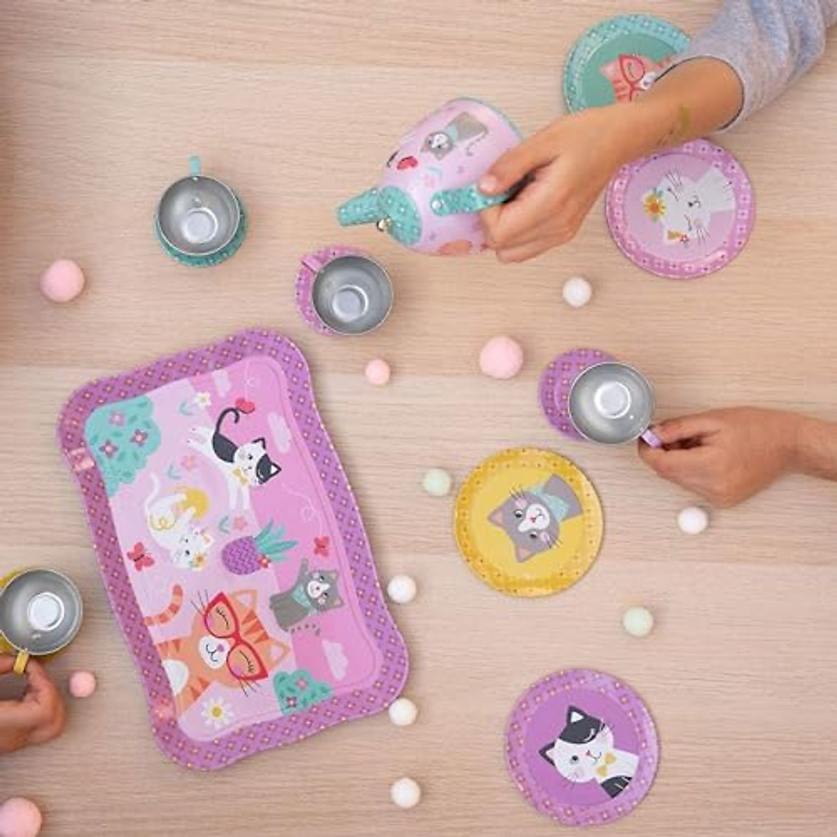 Jewelkeeper Toddler Toys - Tea Party Set for Little Girls - 15 Piece Toddler Tea Set Includes Teapot, Cups, Saucers, Plates, and Serving Tray, Cat Design with Carry Case for Easy Storage