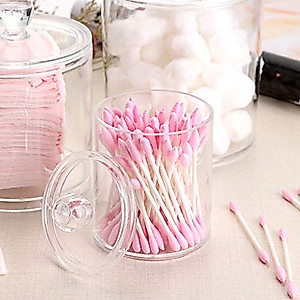 Hipiwe Set of 3 Cotton Ball and Swab Organizer with Lid - Apothecary Acrylic Jar Makeup Cotton Organizer Q-Tips Holder Bathroom Vanity Storage Canister Jar for Cotton Rounds Pads