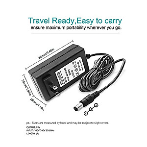 19V AC DC Charger Power Cord Compatible for Eufy RoboVac 11S 12 15C 25C 30C 35C, Pure Clean PUCRC 15 25 26B 90, Coredy Robotic R580 R650 R750 G800, ILIFE V3s Pro A4s Pro V5s Pro Robot Vacuum Cleaner