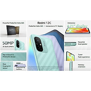 Xiaomi Redmi 12C 4G LTE (64GB + 3GB) Factory Global Unlocked GSM 6.71" 50MP Dual Camera (ONLY T-Mobile/Mint USA Market) + (w/Fast Car Charger Bundle) (Ocean Blue)