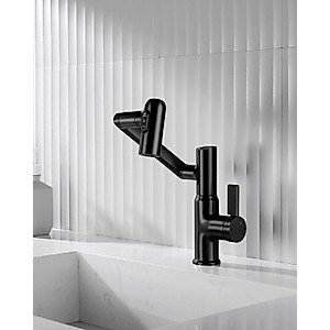 Lefton Rotatable Bathroom Faucet with Temperature Display in Fahrenheit (Batteries-Free), 3 Water Outlet Modes, Matte Black, BF2204-3