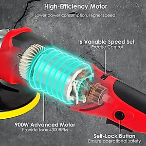 KITLUCK Buffer Polisher, 7 Inch Rotary Polisher For Car Detailing, 7.5A 900W 6 Variable Speed Car Buffer Machine 4300RPM, 5/8"-11UNF, With Foam/Wool Pad Kit For Car Polishing, Buffing, Waxing, Sanding