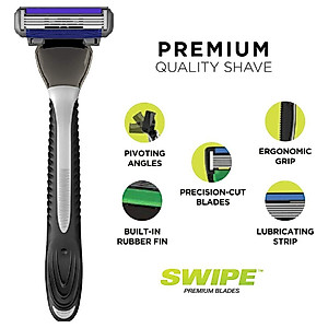 SWIPE Premium Men's 4-Blade Razor Kit (Flex Head Handle +12 Refills)