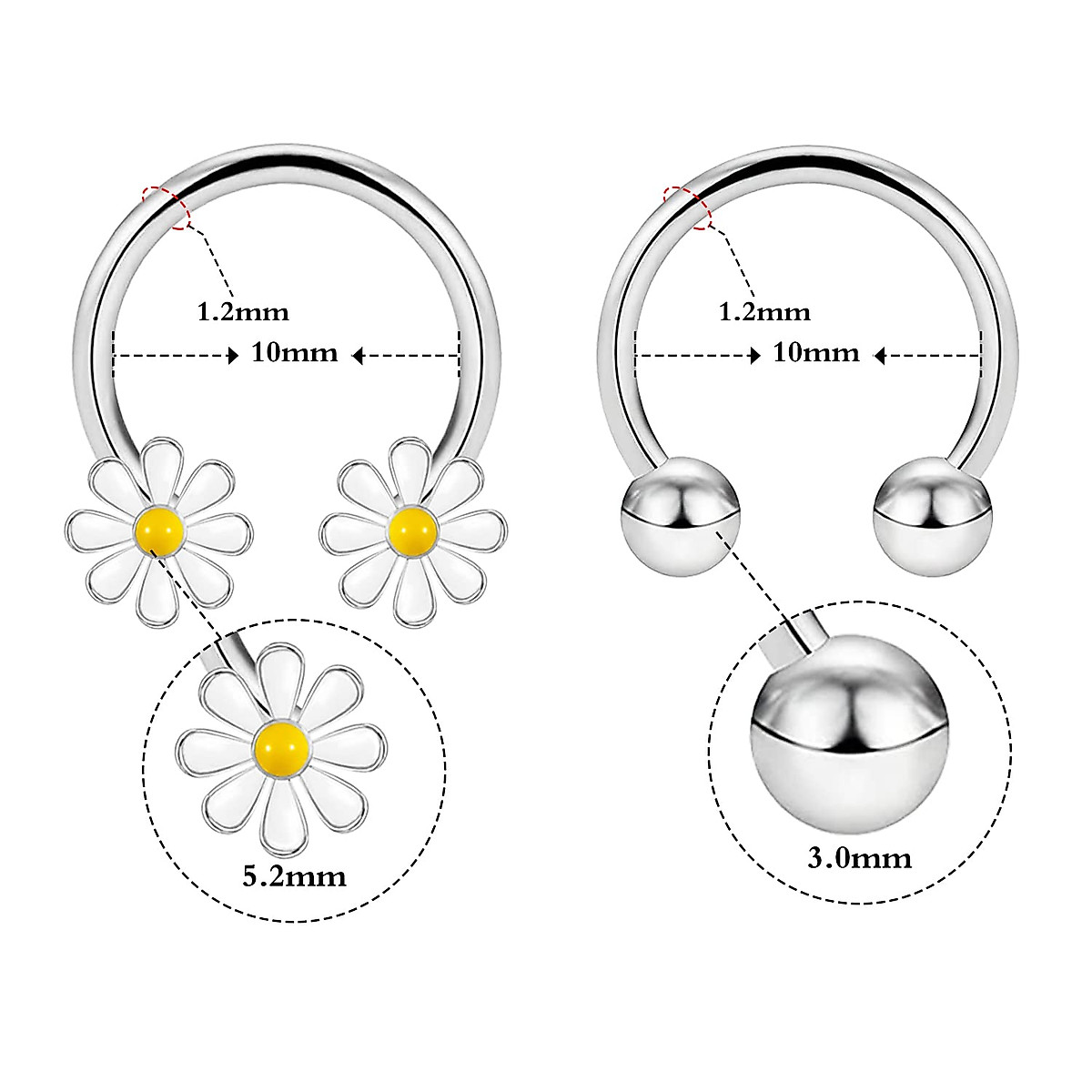 FLOGWE 3 Pcs Septum Ring 16G 316L Medical Steel Cartilage Earring Hoop Nose Ring Flower Horseshoe Nose Ring Captive Bead Ring Tragus Daith Rook Spiral Piercing Jewelry for womens…