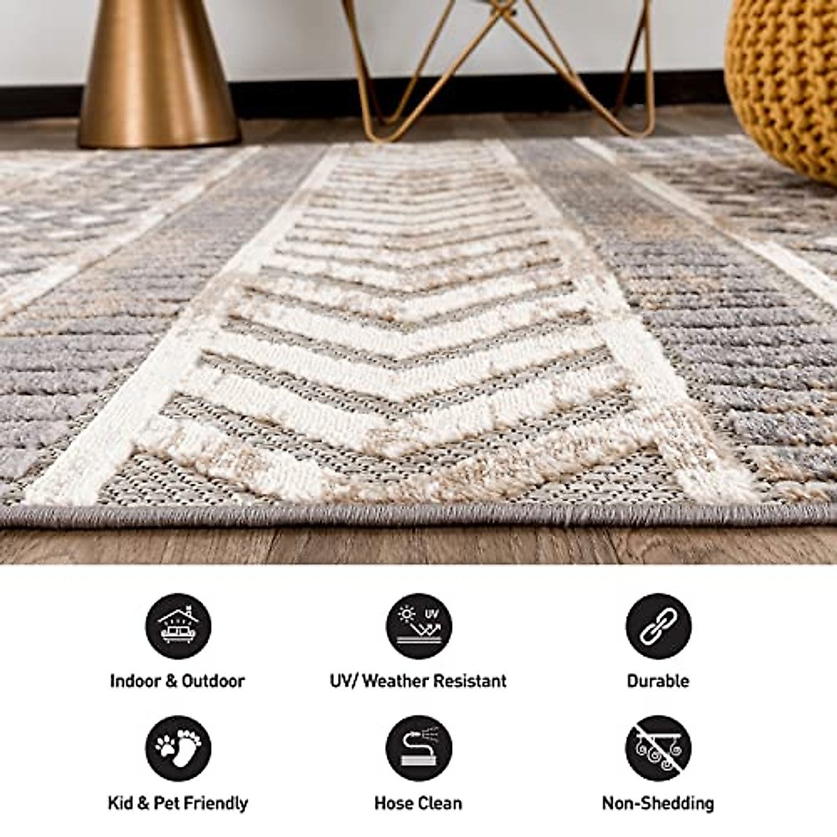 Rugshop Distressed Geometric Indoor/Outdoor Area Rug 5' x 7' Beige