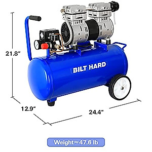 BILT HARD Ultra Quiet Air Compressor 8 Gallon, Oil-Free, Electric Shop Air Compressor Portable, CSA Certified Blue