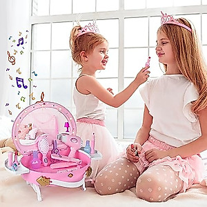 Little Princess Toddler Vanity Set, Portable Makeup Kits with Lights and Music & Real Mirror & Multiple Accessories, Best Birthday Christmas Festival Gift for Girls 3-7 Year Old Toddlers 1-3