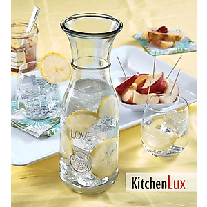 Kitchen Lux Carafe Pitcher Glass Set - Glass Water Pitcher & Water Carafe - Love Elegant Wine Decanter & Mimosa Bar Set - Easy Grip Neck & Wide Mouth for Pouring