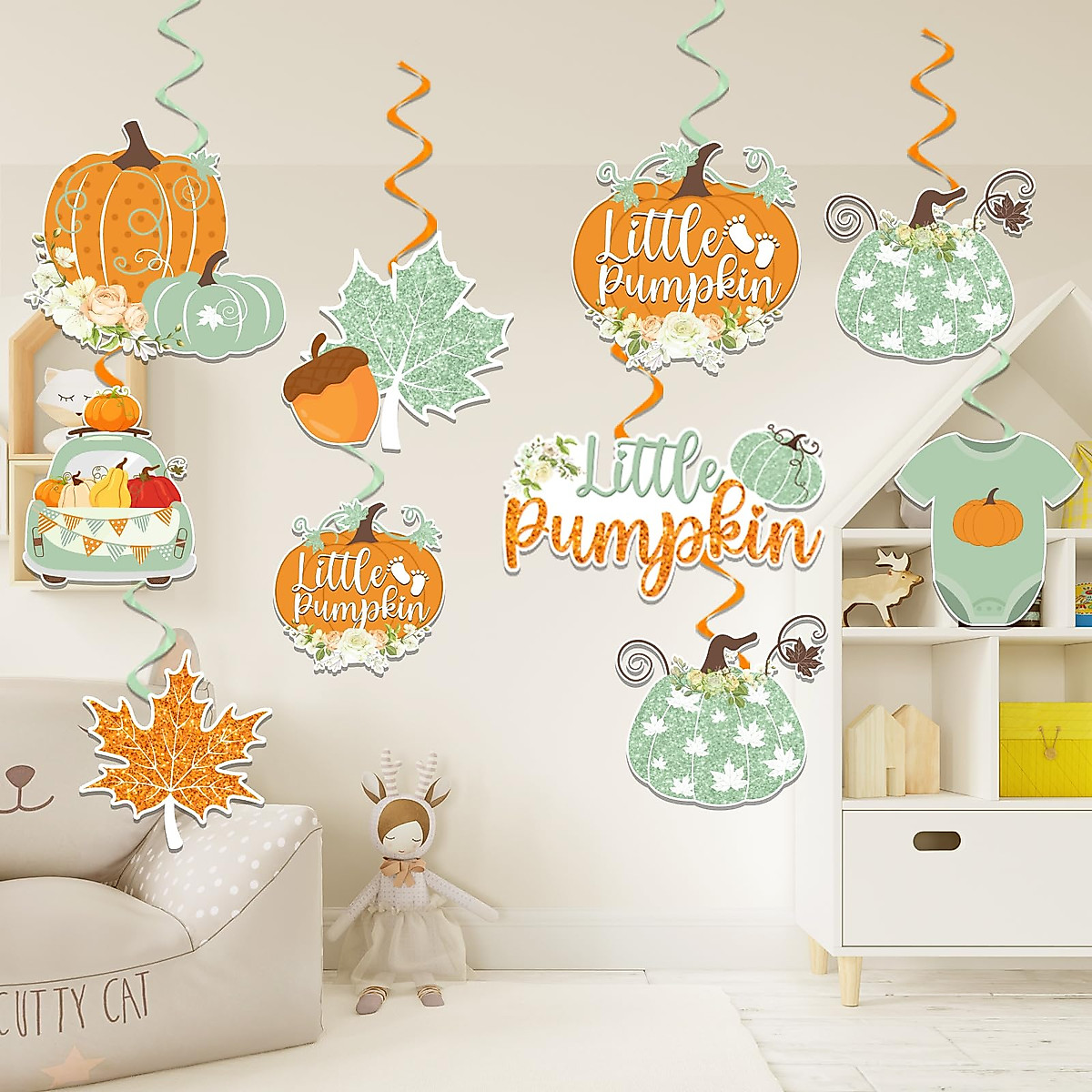 Little Pumpkin Baby Shower Decorations Hanging Swirls, Little Pumpkin Fall Hanging Decorations Autumn Leaf Hanging Pumpkin Decorations for Little Pumpkin Baby Shower Fall Party Decorations
