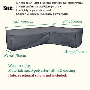 J&C Patio Furniture Covers Left L Shape Patio Sectional Covers Waterproof Outdoor Sofa Cover Heavy Duty 420D Patio Sectional Sofa Cover Outdoor Furniture Covers Grey Sectionals 106x79 Inch