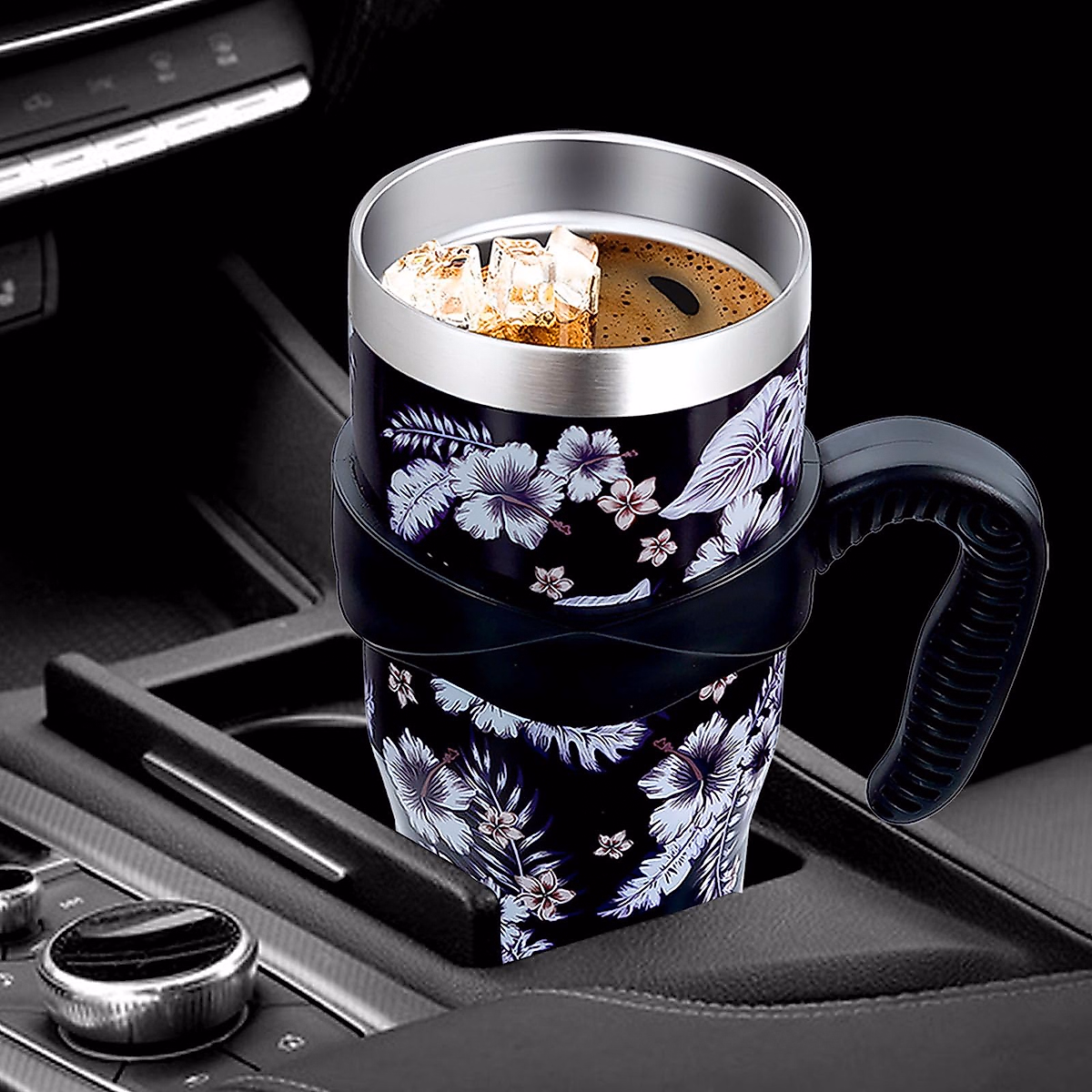 Sunmdecor Flower Tumbler with Handle and Silicone Straws - 40 Oz Flower Cups Insulated Tumbler - Flower Cup Gift for Women