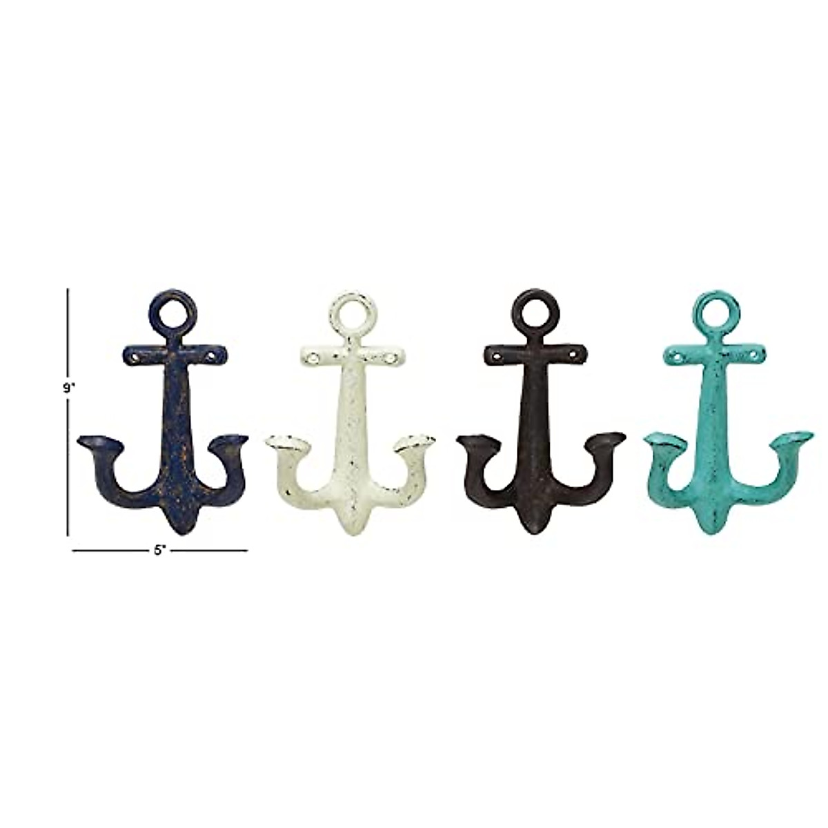 Deco 79 Metal Anchor Single Hanger Wall Hook, Set of 4 5"W, 9"H, Multi Colored