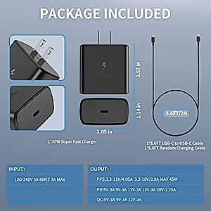 45W USB C Charger, Samsung Super Fast Charging Wall Charger for Samsung Galaxy S23 Ultra/ S23/S23+/S22Ultra/S22+/S22,Note20/S20,Galaxy TabS7/S7+/S8/S8+, with 6FT Fast Charging Cable-Black