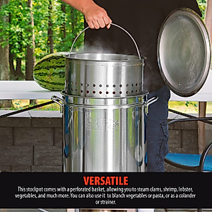 Chef's Secret 44 Quart Stainless Steel Stockpot w/Basket Perfect for Gumbo, Spaghetti, Crawfish Boils, Stews and Gumbo