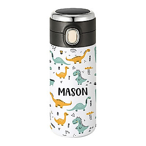 Andaz Press Personalized Kids Tumbler Dinosaur Kids Stainless Steel Water Bottle with Leakproof Flip Lid- 10oz BPA-Free Tumbler For Boys, Girls, Students, Birthday Party Favors Gifts, 1-Pack