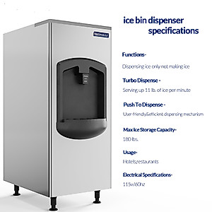 22" Air-Cooled Modular Full Cube Ice Machine - 350 lbs/Day Production, 180 lbs Ice Bin Dispenser | ETL & Energy Star Certified