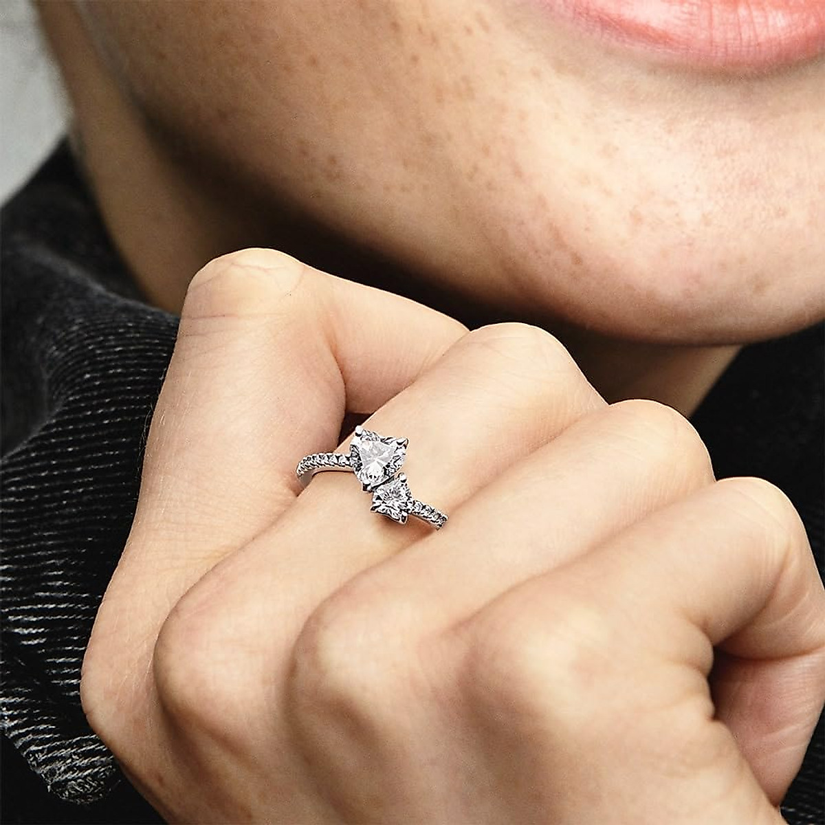 Pandora Double Heart Sparkling Ring - Sterling Silver Ring for Women - Gift for Her - Sterling Silver with Clear Cubic Zirconia - Size 7