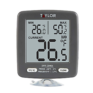Taylor LCD Display Digital Kitchen Refrigerator/Freezer Kitchen Thermometer Min/Max on Display, 2 inch display, Gray, 1 Count (Pack of 1)