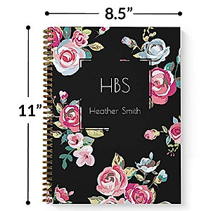 Bold Blooms Personalized Notebook/Journal, Laminated Soft Cover, 120 pages of your selected paper, lay flat wire-o spiral. Size: 8.5” x 11”. Made in the USA