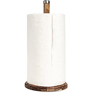 Smart Design Wood Paper Towel Holder - Fits Standard Size Paper Towel Rolls - Kitchen Countertop Stand, Bathroom Organizer Rack, Standing Dispenser - Acacia