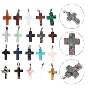 VILLCASE 20pcs Beads for Bracelets Jewels for Crafts Bracelet Kit Beads Bracelets Beads Natural Gemstone Beads Cross Pendant Gem Beads Cross Bead Charms Natural Stone Necklace Cross Beads