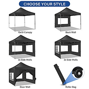 Tooluck 10x10 Pop up Canopy Commercial Heavy Duty Canopy Tent with 4 sidewalls Easy Up Outdoor Party Tent Instant Canopy All Season Windproof & Waterproof Gazebo with Roller Bag,Black(Frame Thickened)
