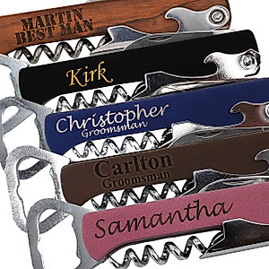Custom Engraved Groomsmen Beer Bottle Opener and Bridesmaid Wine Corkscrew for the Wedding Party - Monogrammed and Personalized