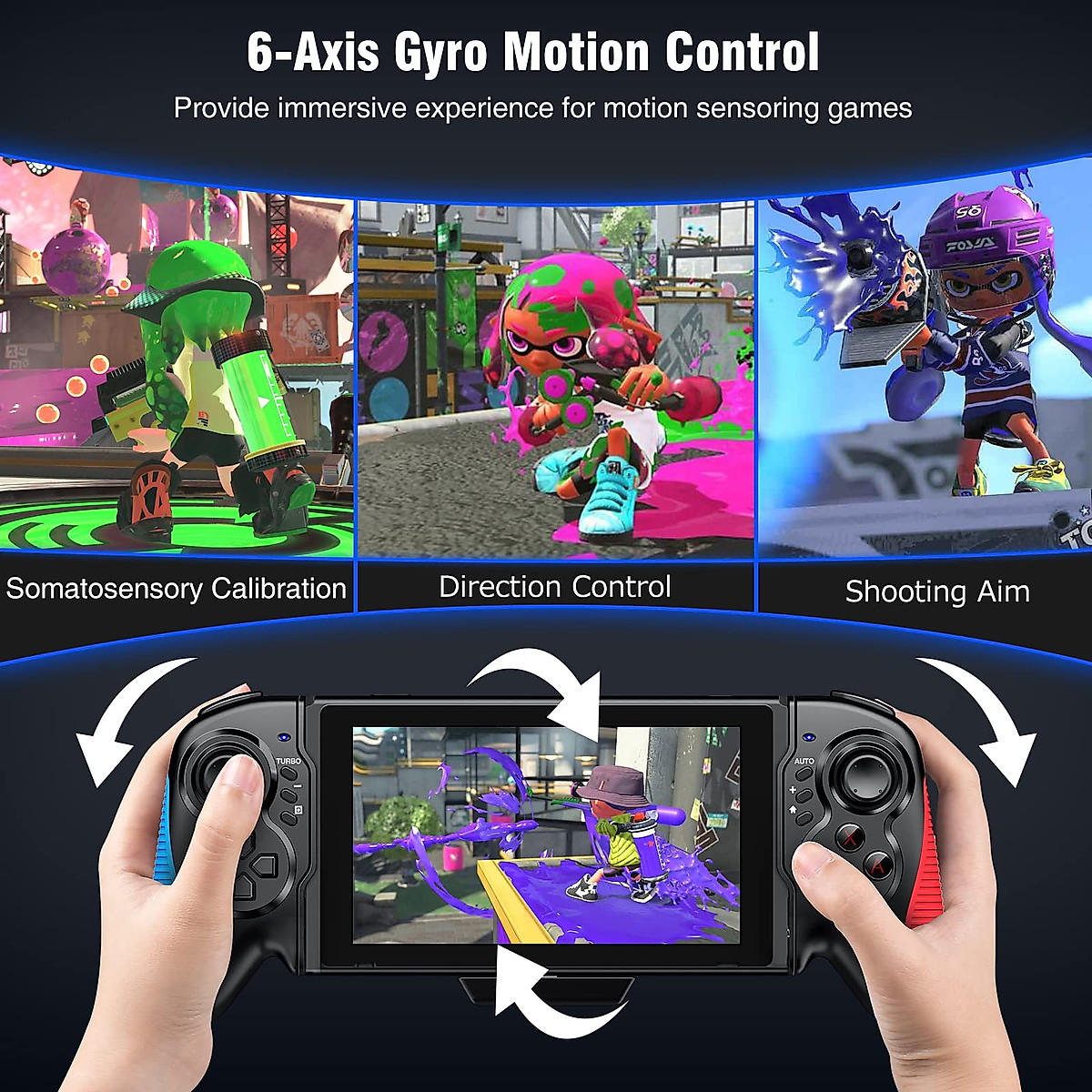 Switch Controller for Switch/Switch OLED, Rechargeable Plug-in Switch Controller, One Piece Ergonomic Grip Switch Controller for Handheld Mode with Turbo,Dual Vibration,6-Axis Motion Control,Red-Blue