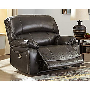 Signature Design by Ashley Hallstrung Leather Adjustable Oversized Power Recliner with USB Charging, Gray