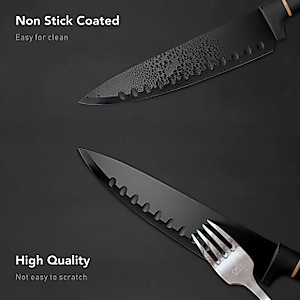 elabo 5 Pieces Black Kitchen Knife Set - Stainless Steel Non Stick Coating Knives, Includes 6'' Chef Knife, 7'' Santoku Knife, 7" Slicer Knife, 5''Utility Knife and Ceramics Peeler, Rose Gold