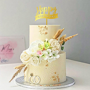 50 PCS Gold Happy Birthday Cake Topper Acrylic Birthday Cupcake Topper Pick for Birthday Party Cake Desserts Pastries Decorations (Gold)