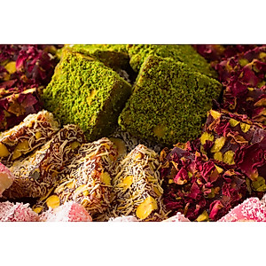 Cerez Pazari Turkish Delight Pistachio and Hazelnut with Fantastic Rose & Pomegranate Flavour Experience in Luxury Large Gift Box 500g | Assorted Gourmet, Sweet Vegan Traditional Lokum (16-20 Pcs)