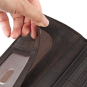 DK86 Skull Long Wallet For Men Full Grain Leather Rfid Blocking Rodeo Wallet Bifold Wallet Skull Wallet, Coffee A