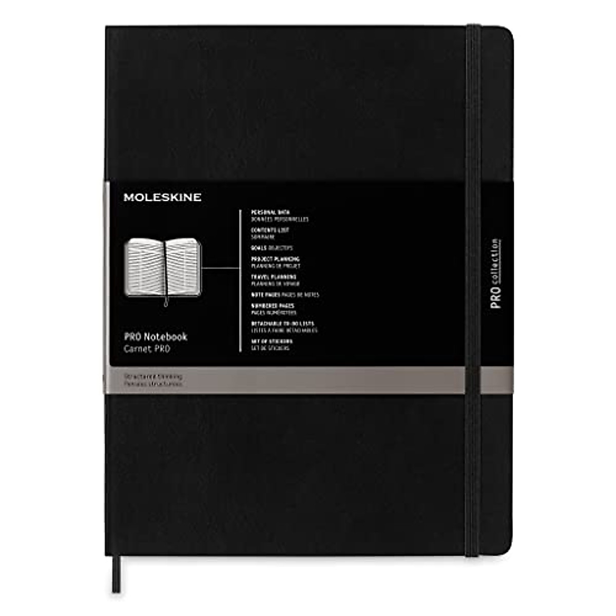 Moleskine PRO Notebook, Soft Cover, XL (7.5" x 9.5") Professional Project Planning, Black, 192 Pages