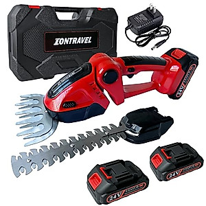 Cordless Hedge Trimmer-24V Electric Shrub Trimmer Grass Shears Handheld Grass Cutter, Hedge Shear with 2 PCS Rechargeable Battery, Charger and Toolbox to for Garden, Lawn, Red